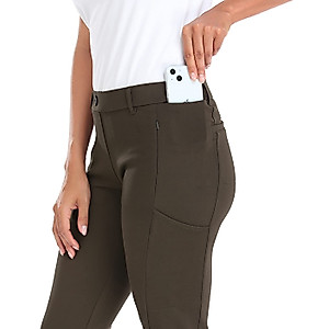 HDE Yoga Dress Pants for Women Straight Leg Pull On Pants with 8 Pockets Brown - M