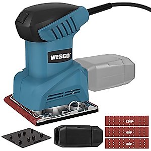 Palm Sander, WESCO 2.0 A Electric Sander Tool 1/4 Sheet Sanders for Woodworking,12,000 OPM Corded Finishing Sander Machine with Dust Collector, Punch Plate,Vacuum Adapter, Quick Locking System