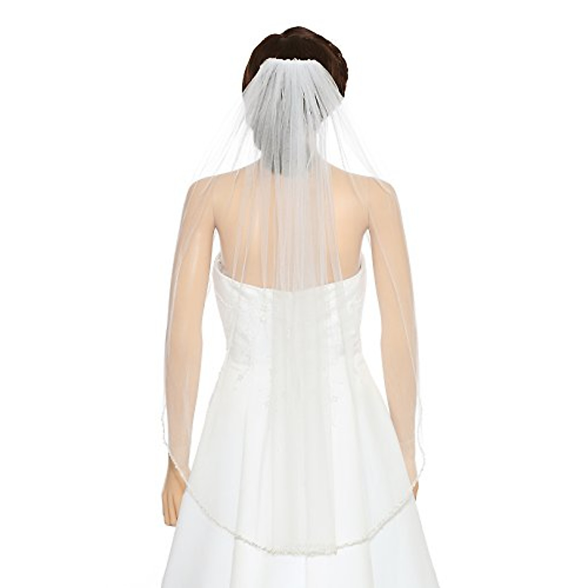 SAMKY 1T 1 Tier Crystals Pearls Beaded Wedding Veil (Fingertip Length 36" Light Ivory)