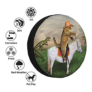 GTEVUTS Cowboy Cat and Dinosaur Spare Tire Cover for Rv Trailer Camper Funny Tire Covers Polyester Wheel Cover Wheel Protectors Universal Fit for Car Truck Travel SUV,14 inch