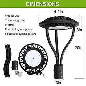 LED Post Top Pole Lights 60W with Optional Photocell, LED Garden Area Lights, 8100LM 5000K Outdoor Waterproof Top Pole Fixture for Garden Pathway, Parking Lot, Courtyard, School Street Light