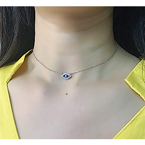 Gapudt S925 Sterling Silver Evil Eye Choker Short Dainty Necklace for Women Jewelry