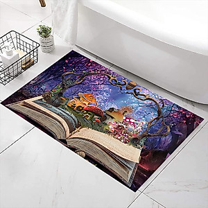 LGGQQW Magical Forest Area Rug Mushroom Tree Cat Pink Flower Fairy Tale World Carpet Home Decor