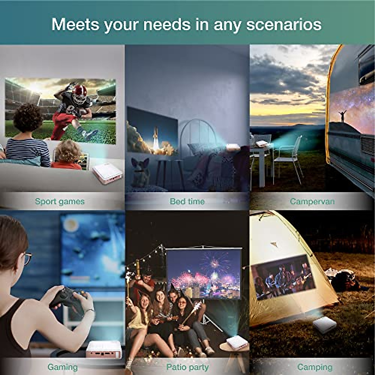 2024 Upgraded Portable Projector, EZCast J4 Rechargeable Movie Projector - Built-in Battery & Speaker - 1080P Pico Projector, Camping Projector, Compatible w/HDMI, USB, iPhone, Android, Tablet, Laptop