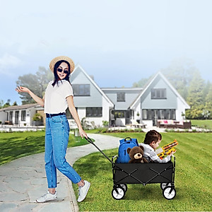 MeRcri Collapsible, Wagon Compras Convenient Collapsible Outdoor Utility Wagon - Heavy Duty, Adjustable Handle, Drink Holders - Portable Camping Trolley with Storage Bag