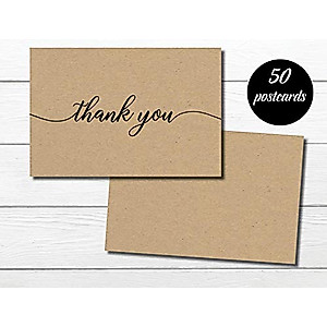Kraft Thank You Note Cards - (Set of 50) 4" x 6" - Blank on Back - Thick Cardstock, Personal, Business, Large