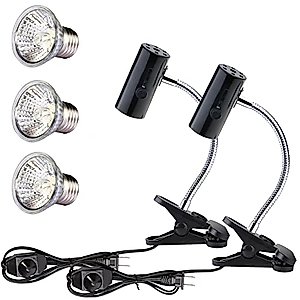 Reptile Heat Lamp Fixture ,360°Rotatable Clips and Adjustable Switch Holder Clamp Lamp with 3 Pcs 50W UVA UVB Full Spectrum Sun Lamp for Turtle Lizard Snake Aquarium Chameleons Amphibians（Black）