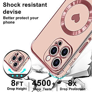 L-FADNUT Magnetic Case for iPhone 14 Pro Max Women Girls Luxury Plating Cute Love Heart Soft Back Cover Full Camera Lens Protection MagSafe Phone Case iPhone 14 Pro Max Case Pink