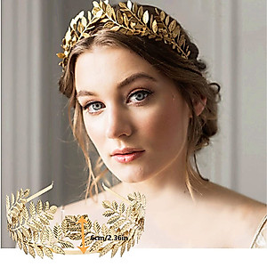 INLAZTIM 5 PCS Greek Goddess Leaf Headband for Bride, Golden Roman Laurel Leaf Branch Crown Bridal Headpiece Wedding Hairband for Women Tiara Costume Hair Accessories