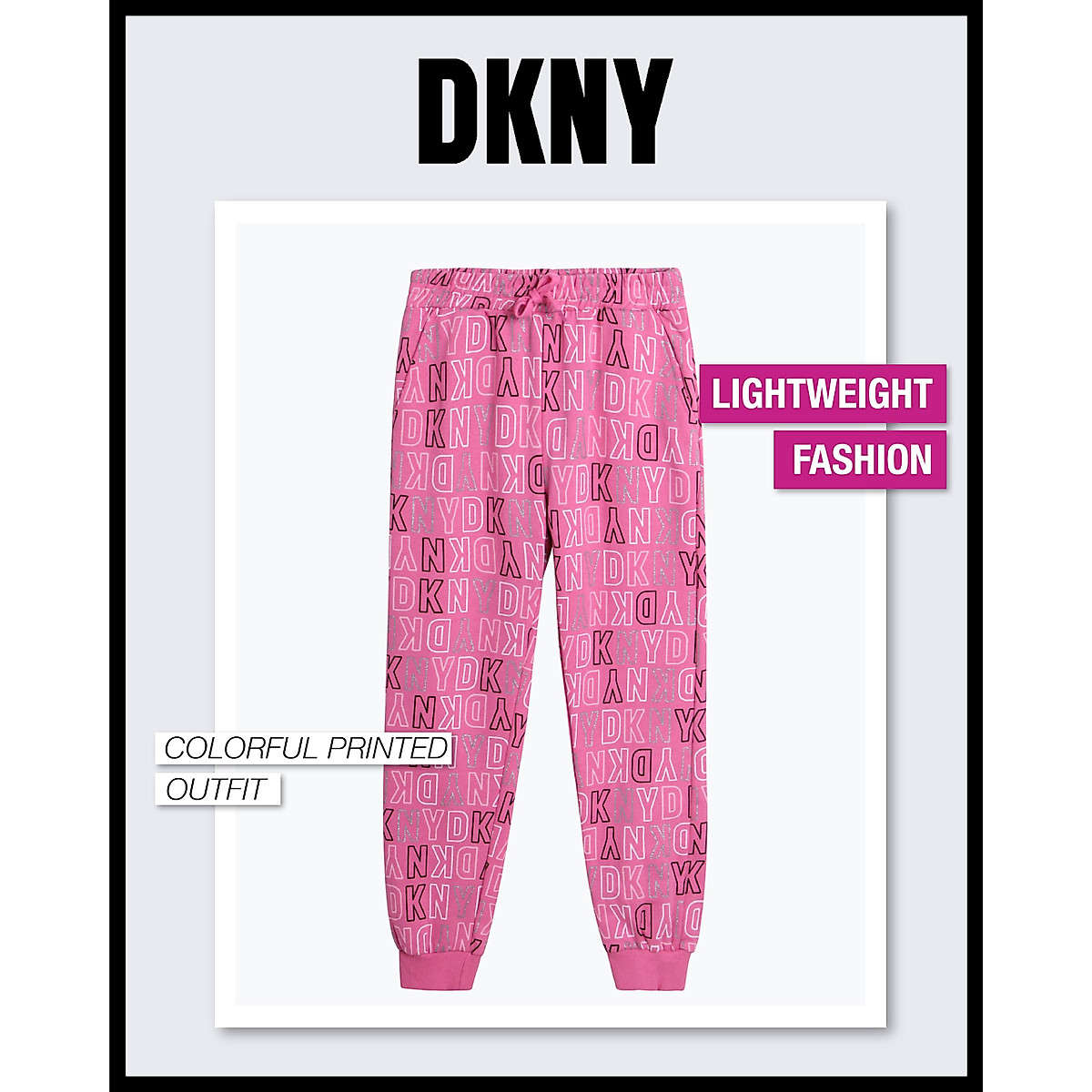 DKNY Girls' Sweatsuit Set - 2 Piece Fleece Hoodie Sweatshirt and Jogger Sweatpants (12M-16), Size 10, Wild Orchid
