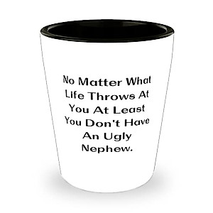 No Matter What Life Throws At You At Least You Don't Have An Ugly Nephew. Shot Glass, Nephew Present From, Epic Ceramic Cup For Uncle