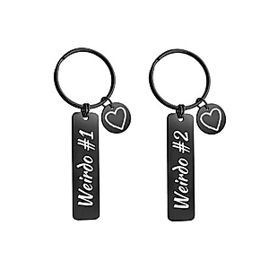 QINGDUO Weirdo #1&Weirdo #2 Couples Keychain Stainless Steel Minimalist High Polish Couples Name Pendant Keychain His Her Matching Keychain Relationship Engagement Promise Gifts for Women Men,Black