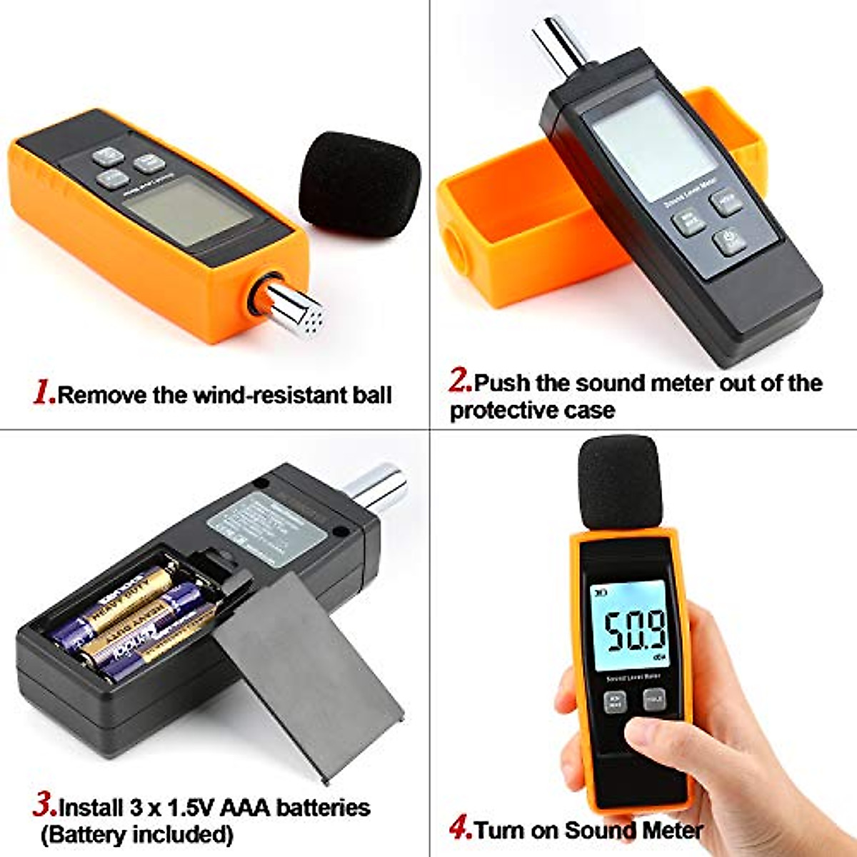 Decibel Meter, Portable SPL Meter (Sound Pressure Level Meter), Digital Noise Meter, Range 30-130dB(A) db Meter, Noise Volume Measuring Instrument, Sound Monitoring Tester (Battery Included) Yellow