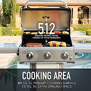 Kenmore 3-Burner Outdoor BBQ Grill | Liquid Propane Barbecue Gas Grill with Folding Sides, PG-A4030400LD-PE, Pedestal Grill with Wheels, 30000 BTU, Pearl White