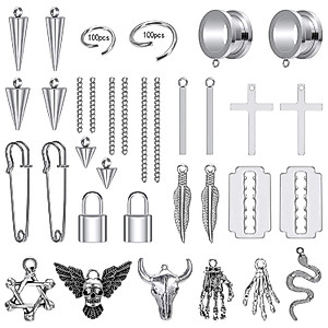 ZS 230 Pieces DIY Ear Tunnels Accessories Dangle Gauges Body Piercing Jewelry, Stainless Steel 4g - 7/8 inch Dangle Ear Gauges for Women/Men (Gauge=00g(10mm))