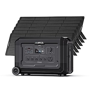 OUPES Mega 5 Portable Power Station 4000W, 5040Wh Solar Generator with 6x240W Solar Panels, LiFePO4 Battery Station Made for Emergency, Home Backup, Outdoor Camping RV/Van