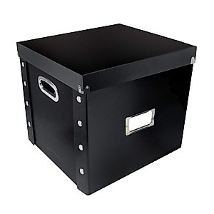 Vinyl Record Storage Box - 12" - 1 Pack- Crate Holds up to 75 Vinyl Albums - Black