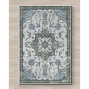 Roseek Door Mat 2x3 Rug, Small Boho Area Rug for Living Room, Machine Washable Kitchen Rugs Non-Slip, Entry Mat Indoor Low Pile Throw Floral Rugs Grey Carpet for Bedroom, Entryway, Hallways