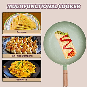 Tauvirboff Nonstick Frying Pan Skillet, 7.8 Inch Pink Egg Omelette Pan With Hook, Aluminum Saute Pan with Wood Handle, Flat Bottom Wok Suitable for Gas, Induction, Electric Stove, PFOA Free (Pink)