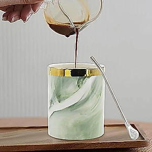 Urcura Ceramic Pencil Holder for Desk Cute Pencil Pen Holder Desk Decor Aesthetic for Office, School, Home Makeup Brush Holder Cup Marble Pen Cup Pen Organizer (Green)