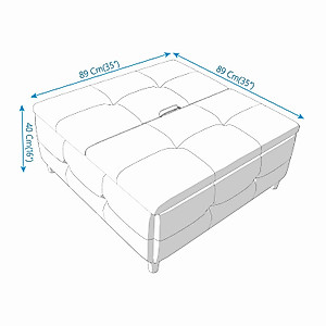 Panana Large Tufted Upholstered Ottoman Bench and Coffee Table with Storage, 35 x 35 x 16 inches, Solid Wood Legs, Lift-up Lid, Linen or Leather Look Fabric (Black Leather Look Fabric, #1)