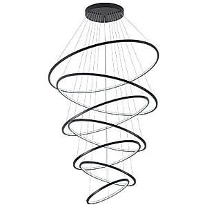 ROYAL PEARL Led Chandeliers Modern 7 Rings Black Chandeliers Large High Ceiling Chandelier Contemporary Foyer Chandelier for Dining Room Living Room Staircase Entryway, 3000K 4000K 6000K