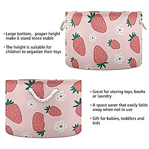 xigua Cute Strawberry (2) Large Round storage basket 20 x14 Inches Collapsible Round Storage Bin, Laundry Basket Organizer for Towels, Blanket, Toys, Clothes