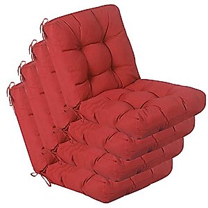 QILLOWAY Outdoor Seat/Back Chair Cushion Tufted Pillow, Spring/Summer Seasonal Replacement Cushions - Pack of 4 (Red)