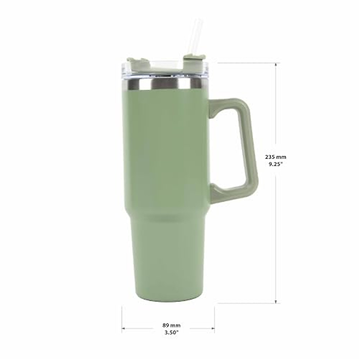 Envie 30 oz Tumbler Mug with Lid and Straw, Reusable Insulated Mug with Handle, Stainless Steel Tumbler for Iced & Hot Beverages, Sage Green