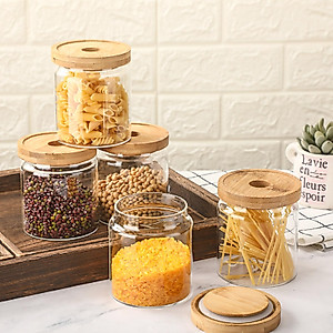 Yaomiao 9 Pcs Airtight Glass Jars with Bamboo Lids 16 oz Food Storage Jars Clear Kitchen Containers Borosilicate Glass Canisters for Coffee Beans Sugar Candy, and More