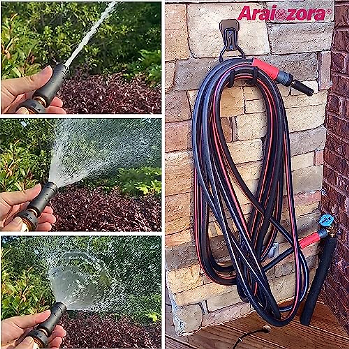 Garden Hose 50 FT,Heavy Duty Kink-resistant Hybrid 5/8 Inch Flexible Rubber Water Hose Kit With Solid Brass Twist Hose Nozzle & Hose Holder,All-weather,Lightweight,Burst 600PSI