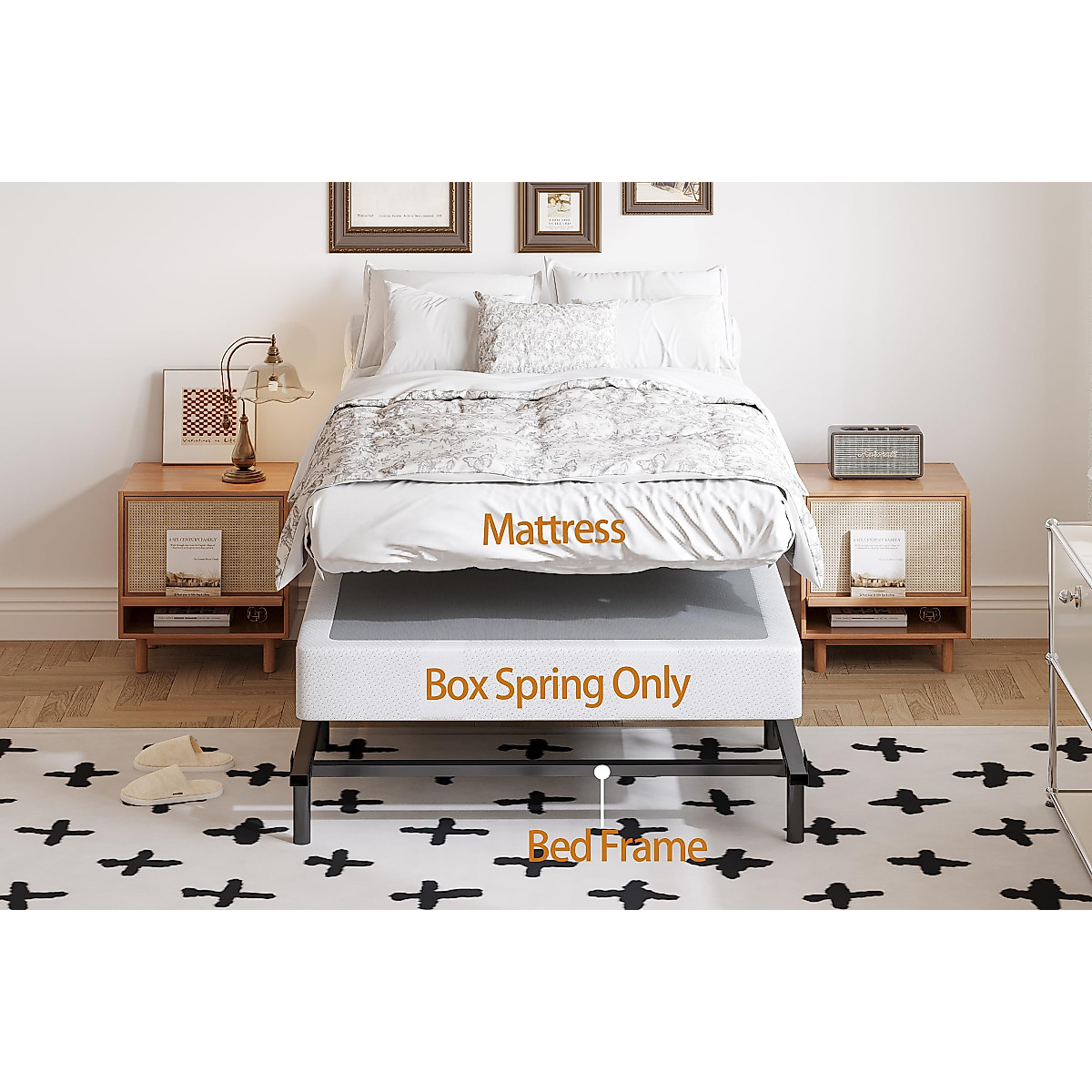 POOUPHV Twin Box Spring 5 INCH High Profile Metal Heavy Duty Easy Assembly Sturdy Box Springs Mattress Foundation Extra-Strong Support No Noise Easy to Clean