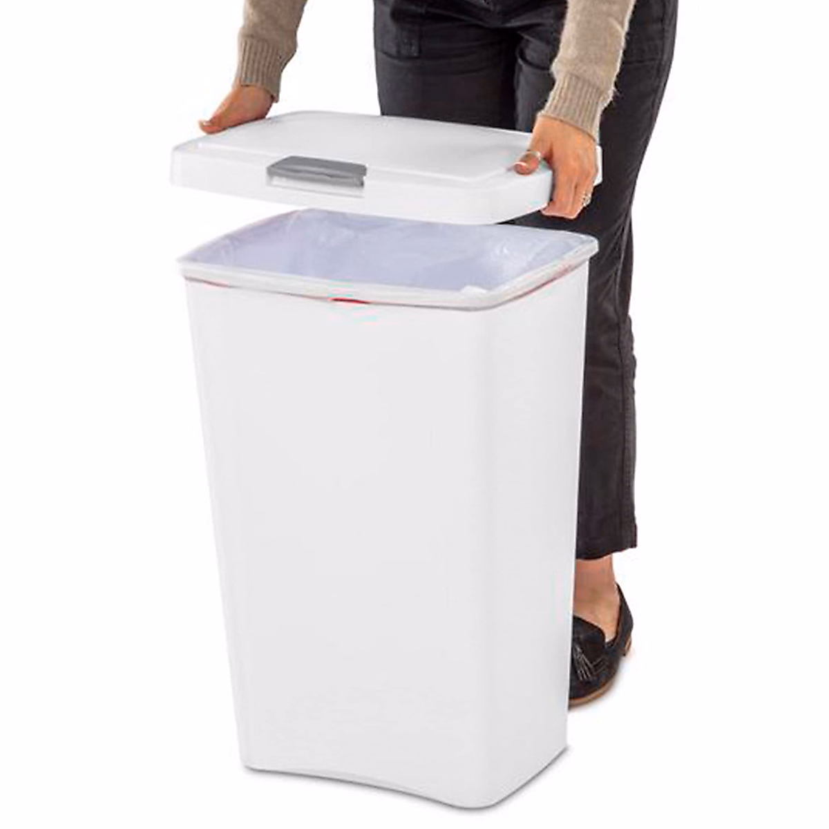 Sterilite 13 Gallon TouchTop Wastebasket Trash Can Garbage Recycle Bin with Titanium Latch for Kitchen, Garage, Basement, or Office, White (8 Pack)