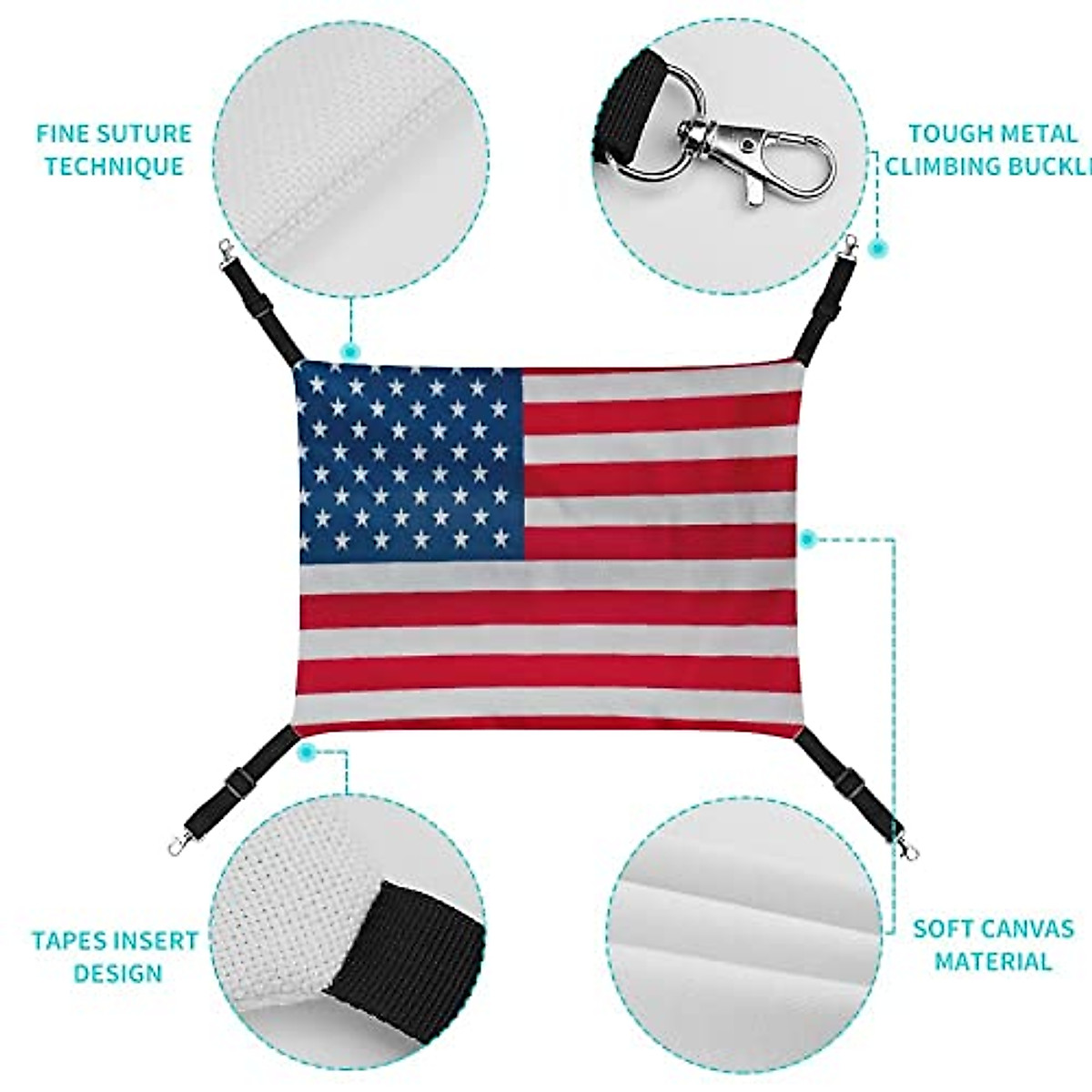 American Flag Pet Hammock Bed Guinea Pig Cage Hammock Small Animal Hanging Bed for Ferret, Chinchilla, Puppy and Other Small Animals