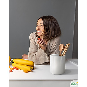 Extra Large Utensil Holder for Kitchen Counter - Ceramic Countertop Utensil Holder for Kitchen Utensils | Kitchen Utensils Holder for Countertop | Includes Microfiber Towel (Utensils Not Included)