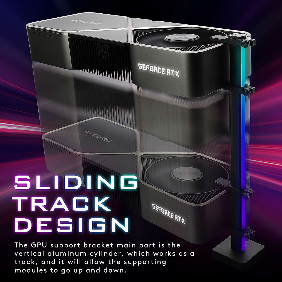 EZDIY-FAB Graphics Card GPU Brace 5V 3Pin ARGB,Support Video Card Sag Holder Holster Bracket, Anodized Aluminum (Black)