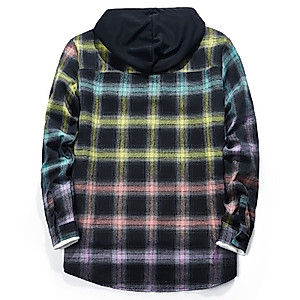 DEVIL KING Men's Hooded Flannel Shirts Jackets Casual Long Sleeve Lightweight Flannel Hoodie Rainbow