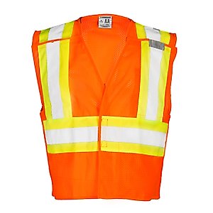 Kishigo Unisex High Visibility Reflective Contrasting Mesh Breakaway Vest 1176, Hook and Loop Closure, Polyester, ANSI 107 Type R / Class 2, Traffic Control, Emergency Response, Utility (Orange, 5X)