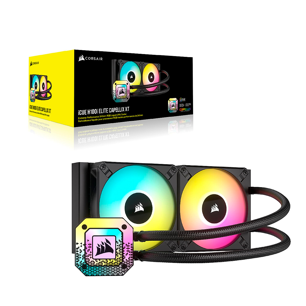 Corsair iCUE H100i Elite CAPELLIX XT Liquid CPU Cooler - Two AF120 RGB Elite Fans - 240mm Radiator - Intel® LGA 1700, 1200, 115X, 2066, AMD® AM5, AM4 - Included iCUE Commander CORE - Black