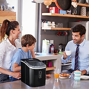 Euhomy Ice Maker Machine Countertop, 26 lbs in 24 Hours, 9 Cubes Ready in 6 Mins, Self-Clean Electric Ice Maker Compact Potable Ice Maker with Ice Scoop and Basket. for Home/Kitchen/Office.(Black)