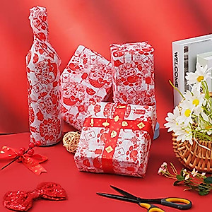 Kavoc 100 Sheets Red Rabbit Tissue Bulk, Cute Rabbit Fu Character Tissue for Chinese New Year Gift Wrapping, Traditional Art Paper Cutting for 2023 Spring Festival Decor, 20 x 14in