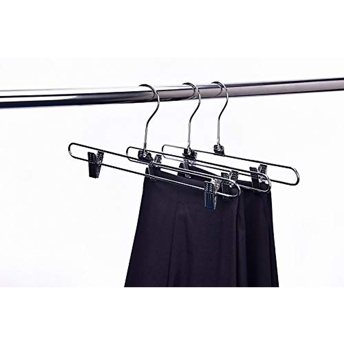 Quality Skirt Pants Trouser Hangers, 8-Pack Heavy Duty Metal Swivel Hook, Adjustable Clips, Jeans, Bottoms (Chrome, 8)