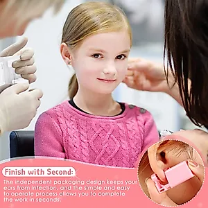 Honoson 6 Pieces Disposable Ear Piercing Gun Kit with Earrings - Self Ear Piercer for Men and Women, Portable Body Piercing Tools, Includes Studs (Pink, Bead Style)