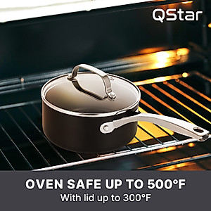 QStar 1.5 qt Hard-Anodized Aluminum Nonstick Sauce Pan in Black with Lid and Stainless Steel Handle