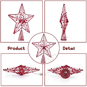LAWOHO Christmas Tree Topper Star, 10 Inch LED Star Tree Topper, Red Beads Design Christmas Tree Star, Battery Powered Lighted Xmas Tree Topper for Holiday Seasonal Christmas Tree Decorations
