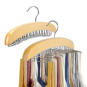 2 Pack Tank Top Hanger Natural Wood Cami Hanger, 360° Rotating 24 Foldable Hooks Space Saving Closet Organizer for Tank Tops, Bras, Camisoles