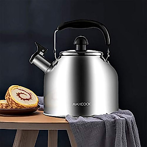 MAXCOOK 4.2 Quart/4L Stainless Steel Whistling Tea Kettle,Brushed Satin, Suitable to Boiling Water & Tea on Induction Stove, Gas Stove Top