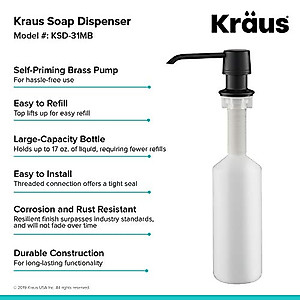 KRAUS Kitchen Soap and Lotion Dispenser in Matte Black, KSD-31MB