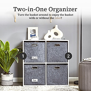 DECOMOMO 11 inch Cube Storage Bin, Storage Cubes with Labels Felt Basket for Shelves Closet Toys Clothes Books (Cube 11" / 6pcs, Dark Grey)