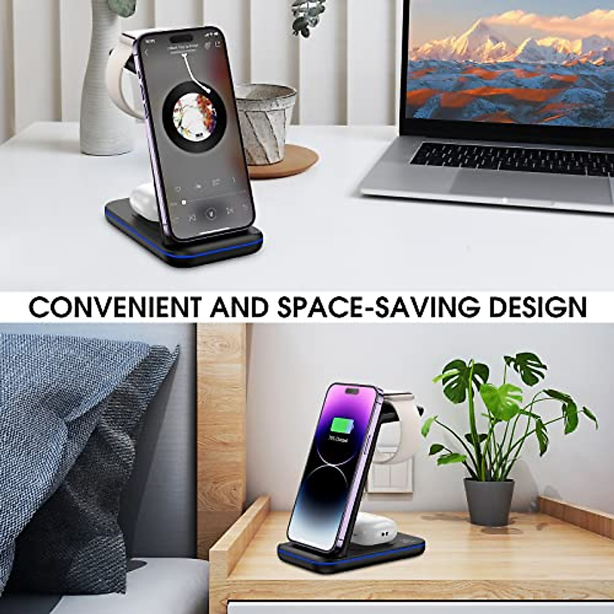 Wireless Charger 3 in 1 for iPhone/iWatch/Airpods Devices, Charging Station for iPhone 14/13/12/11/Pro Max/SE/X/XS/XR/8, Multi Charger Stand for Apple Watch iWatch 8/7/6/SE/5/4/3/2, Airpods 3/Pro/2